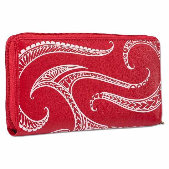 Leather Zip Wallet with Hawaiian Tattoo Art by Kuaika Quenga | NĀ KOA