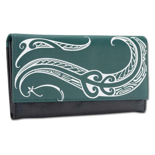 Zip leather wallet with Hawaiian tattoo art | NĀ KOA