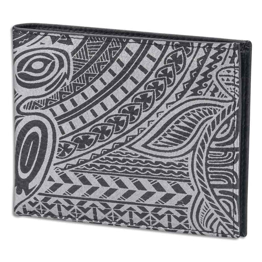 Leather bi-fold wallet with flip ID and Hawaiian honu tattoo art | NĀ KOA