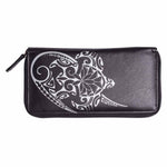 Leather zip wallet with Polynesian sea turtle tattoo art | NĀ KOA