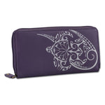 Leather zip wallet with Polynesian sea turtle tattoo art | NĀ KOA
