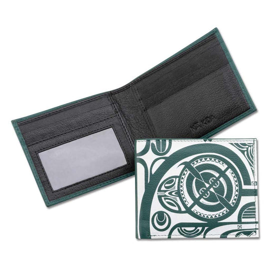 Bifold leather wallet with Polynesian Tiki tattoo tattoo art | NĀ KOA