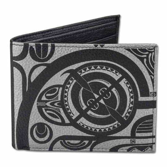 Bifold leather wallet with Polynesian Tiki tattoo tattoo art | NĀ KOA