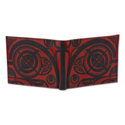 Bifold leather wallet with Polynesian Tiki tattoo tattoo art | NĀ KOA